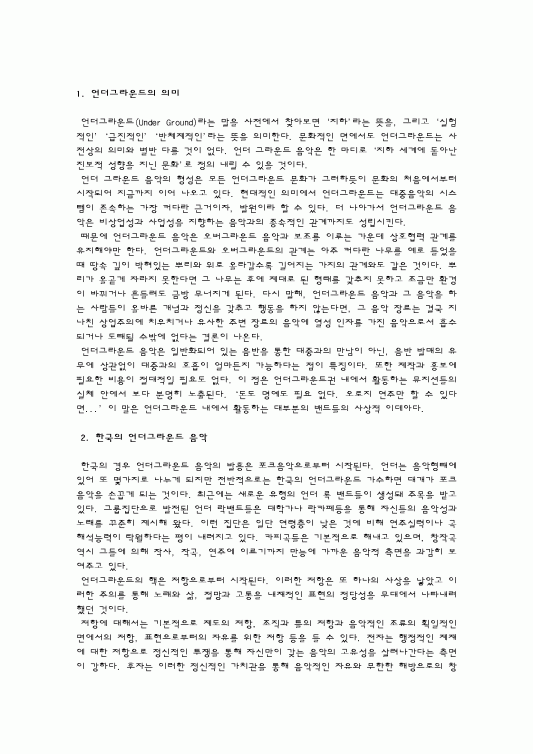 [현대음악]언더그라운드 락밴드의 실태와 위상