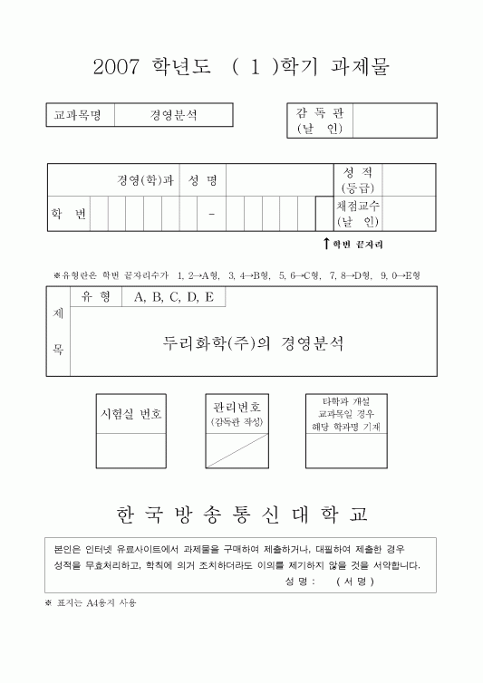 두리화학(주)의 경영분석