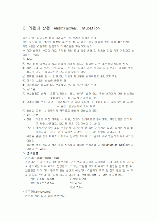 기관내 삽관 레포트 자료