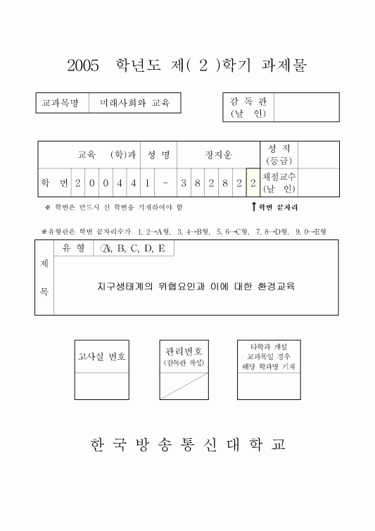 지구생태계의 위협요인과 이에 대한 환경교육