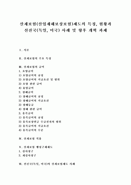 [산재보험][보험][산업재해보상보험][독일 산재보험][미국 산업재해보상보험][산업재해][산재근로자]산재보험(산업재해보상보험)제도의 특징, 현황과 선진국(독일, 미국) 사례 및 향후 개혁 과제(산재보험)