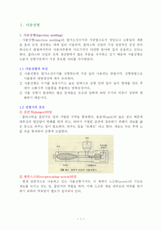 [공학/컴퓨터/통신] 사출성형