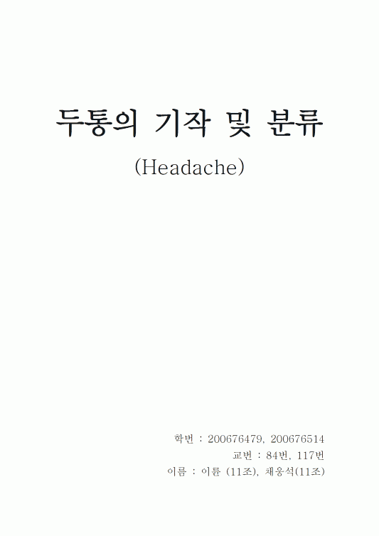 두통의개념 레포트 자료