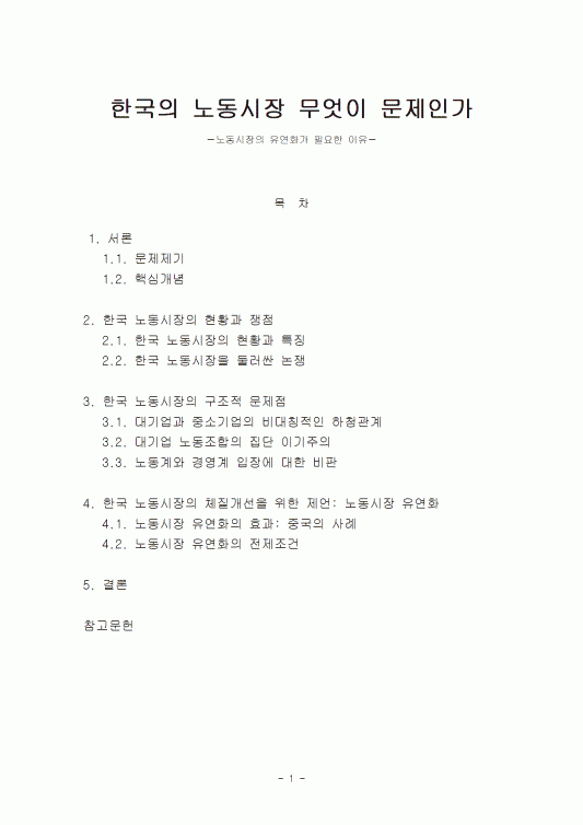 한국의 노동시장 무엇이 문제인가