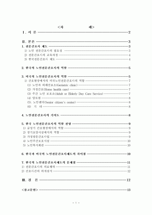 노인 전문 간호사의 교육과정과 역할, 기여도 및 문제점에한 논의