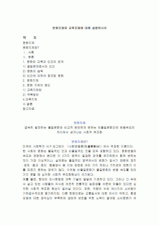 <문화와 교육>문화지체와 교육지체에 대해 설명하시오