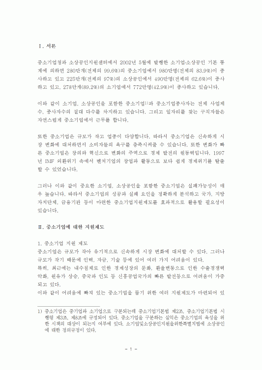 중소기업 지원제도 및 성패요인