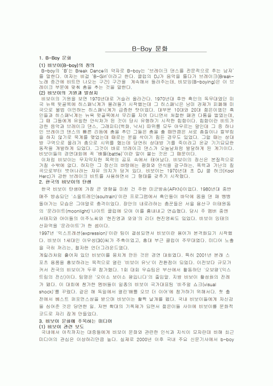비보이 문화 레포트 자료