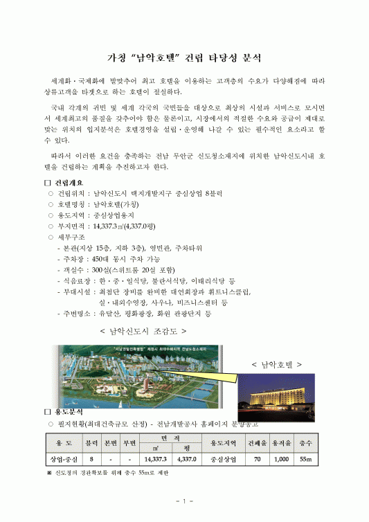 호텔건립 타당성 분석