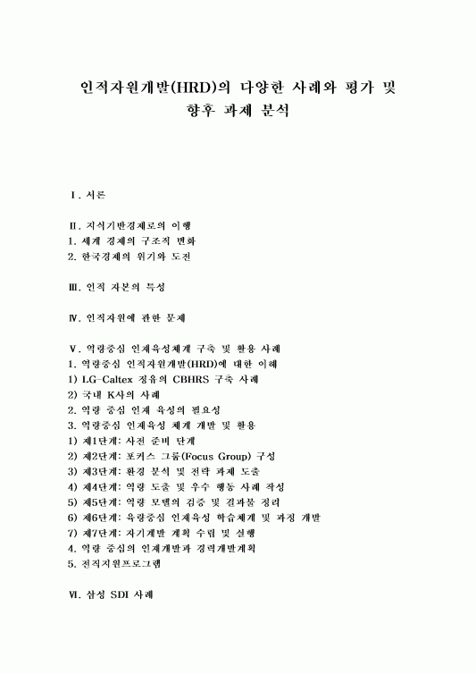 [인적자원개발][HRD]인적자본의 특성, 인적자원에 관한 문제, 역량중심 인재육성체계 구축 및 활용 사례, 삼성SDI 인적자원개발(HRD) 사례, DHL코리아 인적자원개발(HRD) 사례, 종합평가와 정부의 과제 분석