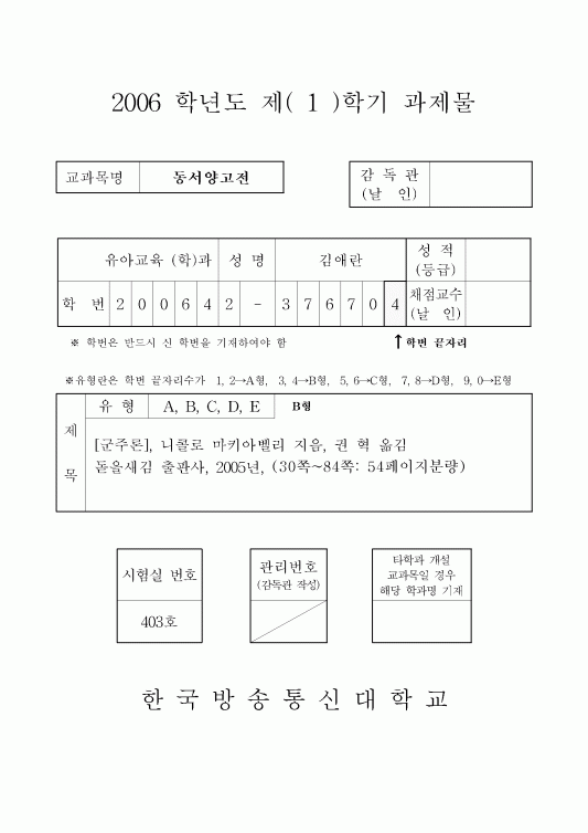 동서양고전과목 - [군주론]에 대하여