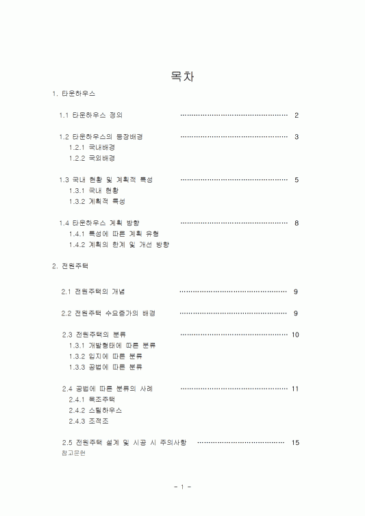 타운하우스와 전원주택에 대한 조사와 연구