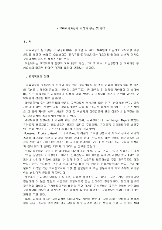 유아교육과정의 조직과 구성 및 평가