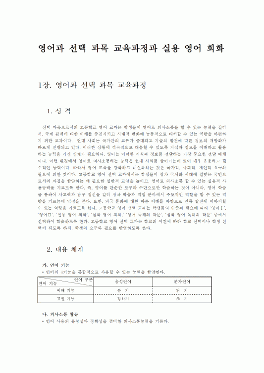 영어과 선택 과목 교육과정과 실용 영어 회화fp.