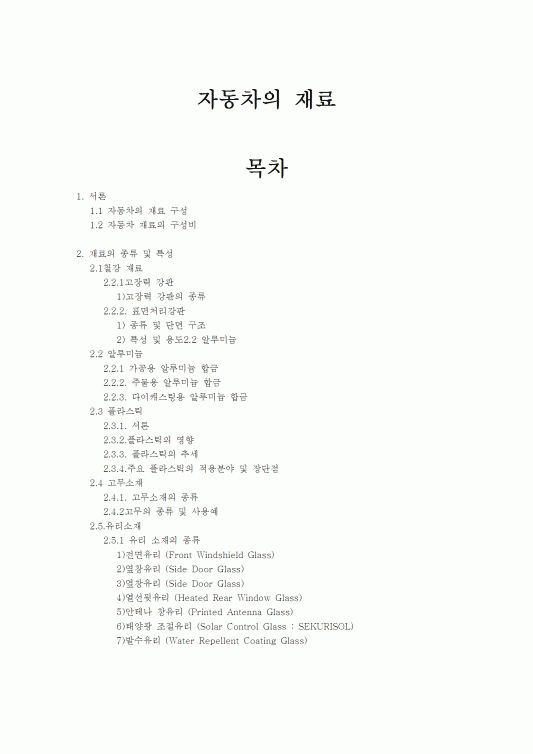 자동차 재료의 종류 및 특성(철강,알루미늄,플라스틱,고무,유리)