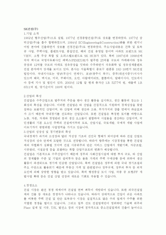 [사회과학] SK건설 기업분석
