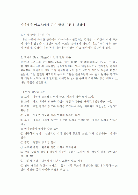 [교육과]피아제의 인지 발달 이론에 관하여