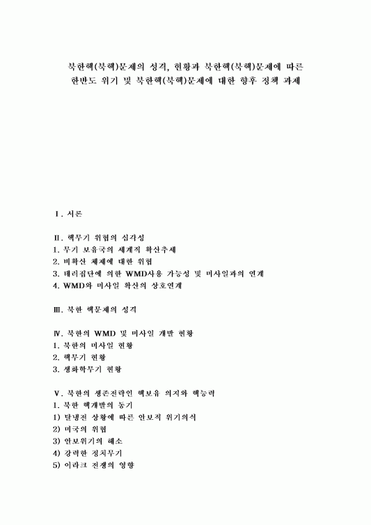 [북한핵문제][북핵문제][북한][핵문제][핵무기]북한핵문제(북핵문제)의 성격, 북한핵문제(북핵문제)의 현황과 북한핵문제(북핵문제)에 따른 한반도 위기 및 북한핵문제(북핵문제)에 대한 향후 정책 과제 분석