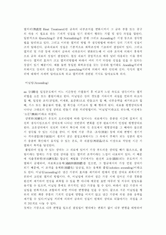열처리의 종류와 각각의 특성 조사