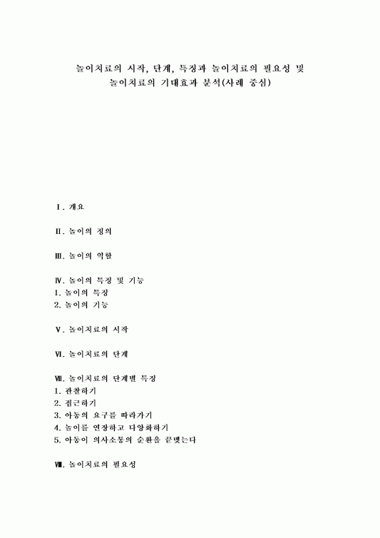 [놀이치료]놀이의 정의, 놀이의 역할, 놀이의 특징, 놀이의 기능, 놀이치료의 시작, 놀이치료의 단계, 놀이치료의 단계별 특징, 놀이치료의 필요성, 놀이치료자의 행동, 놀이치료의 사례, 놀이치료의 기대효과 분석
