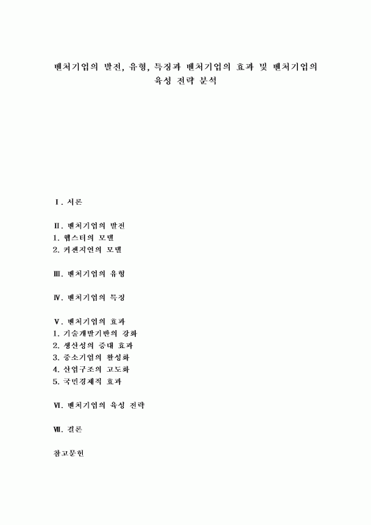 [벤처기업][벤처기업창업][벤처산업][벤처창업][창업][벤처기업 육성]벤처기업의 발전, 벤처기업의 유형, 벤처기업의 특징과 벤처기업의 효과 및 벤처기업의 육성 전략(벤처기업, 벤처기업창업, 벤처산업, 창업)