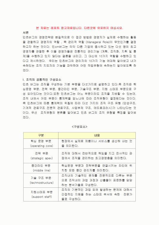 <간호지도자론> 민츠버그 가제시한 관라자의 10가지 기능에 근거 지도자 기능 파악 및 작업유형 분석