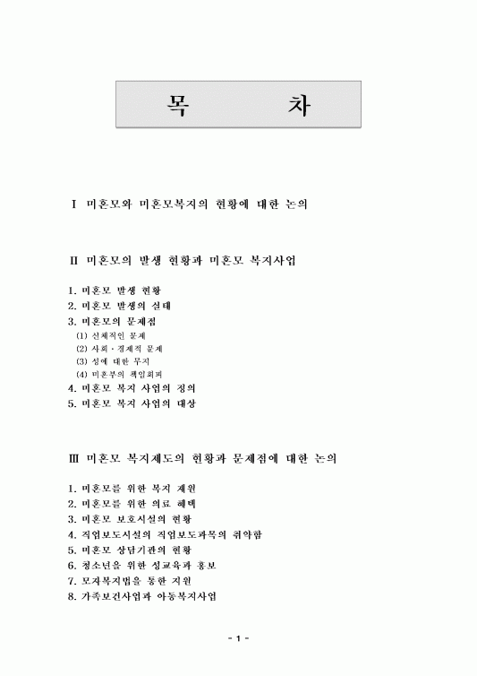 미혼모복지의 현황과 미혼모복지의 문제점 분석 및 미혼모 복지사업의 발전방안에 대한 논의(청소년복지)