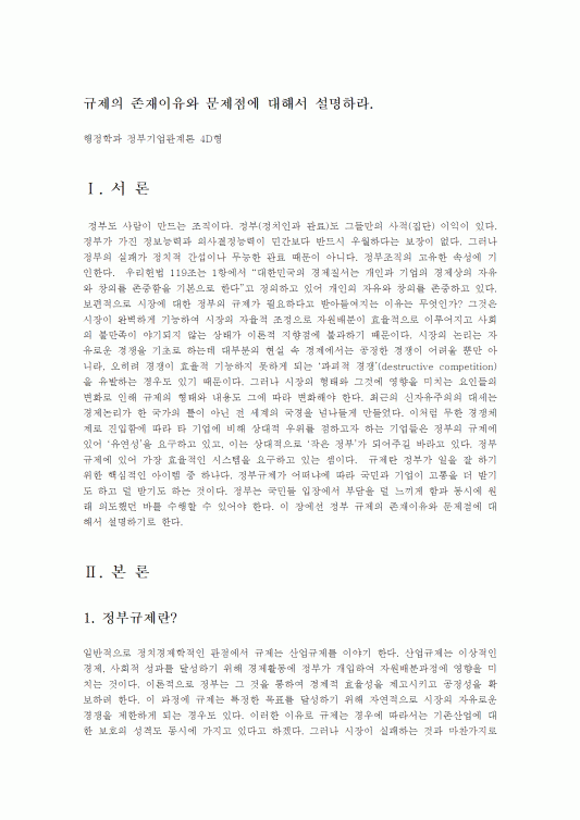 규제의 존재이유와 문제점에 대해서 설명하라ok