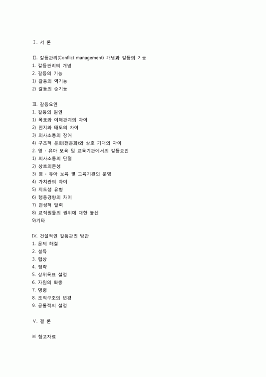 [유아교육기관운영D형]영유아 보육 및 교육기관에서의 갈등요인을 기술하고 건설적인 갈등관리 방안