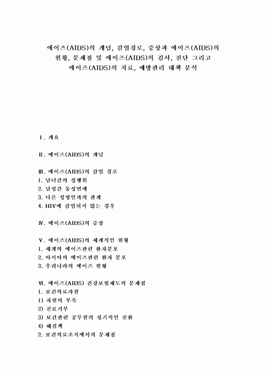 에이즈(AIDS)의 개념, 에이즈(AIDS)감염경로, 에이즈(AIDS)증상과 에이즈(AIDS)의 현황, 에이즈(AIDS)문제점 및 에이즈(AIDS)의 검사, 에이즈(AIDS)진단 그리고 에이즈(AIDS)의 치료, 예방관리 대책 분석