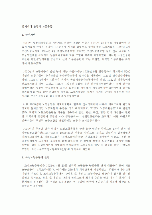 일제시대 한국의 노동운동