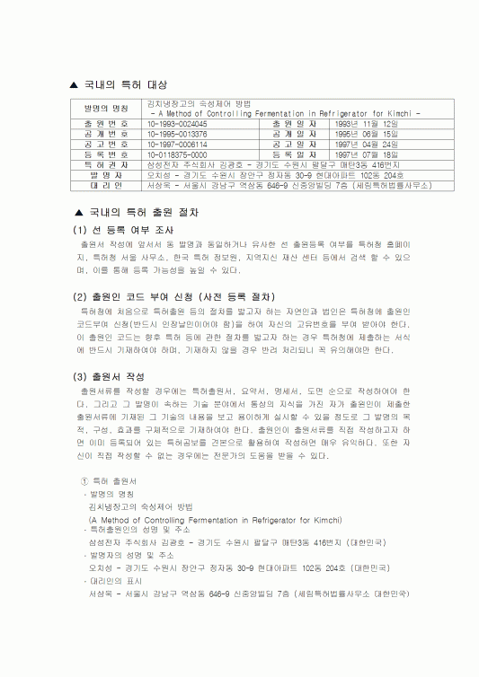 [공학법제] 국내개발품의 특허 사례(김치냉장고의 숙성제어 방법)