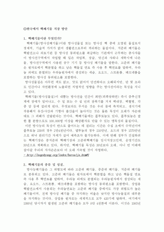 한국에서 핵폐기물 저장 방안