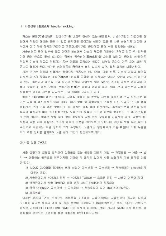 사출성형[射出成形 injection molding]