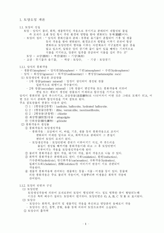 [토양학] 토양오염개론(토양의 정의, 구성물질, 성질, 역할, 종류, 관리의 문제점 및 해결방안, 오염처리방법 등)