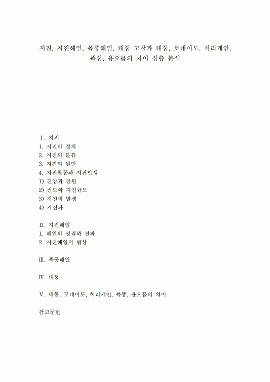 [지진][지진해일][폭풍해일][해일][태풍][토네이도][허리케인][폭풍][용오름][기상][기상현상][자연재해]지진, 지진해일, 폭풍해일, 태풍 고찰과 태풍, 토네이도, 허리케인, 폭풍, 용오름의 차이 심층 분석
