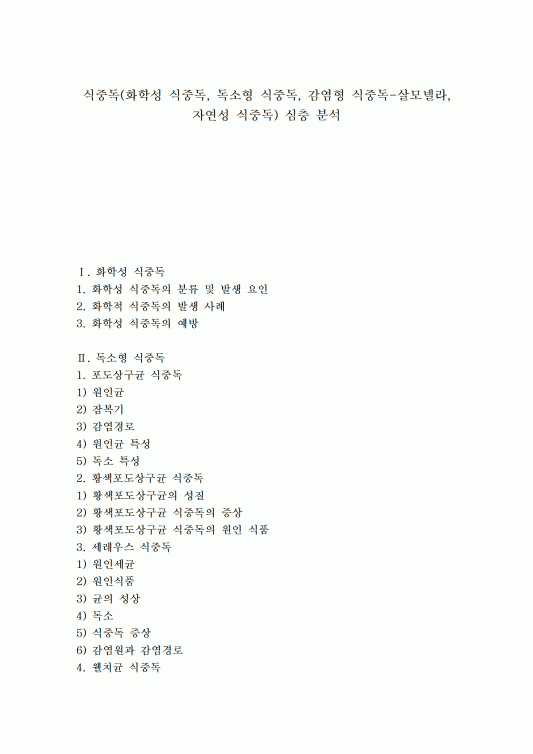 [식중독][화학성 식중독][독소형 식중독][감염형 식중독][살모넬라][자연성 식중독]식중독(화학성 식중독, 독소형 식중독, 감염형 식중독-살모넬라, 자연성 식중독) 심층 분석(식중독, 화학성, 독소형, 감염형)