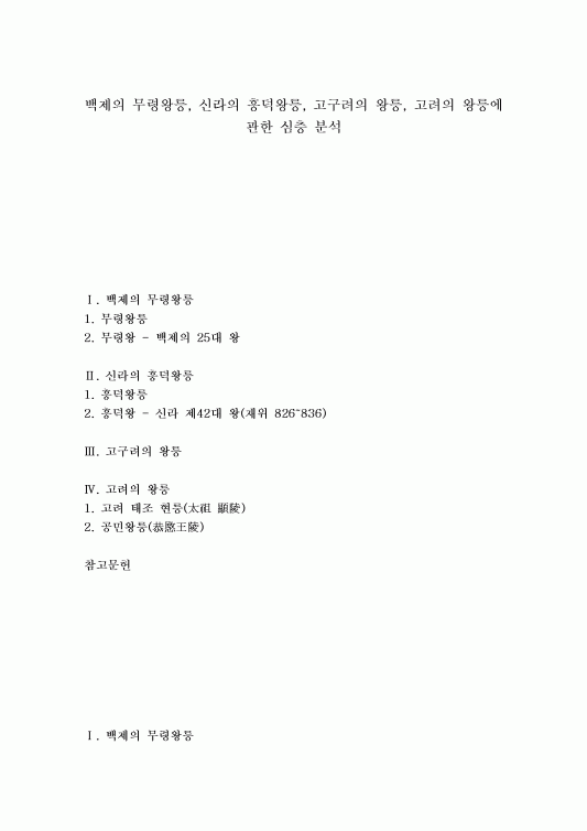 [왕릉][백제][신라][고구려][고려][백제의 무령왕릉][신라의 흥덕왕릉][고구려의 왕릉][고려의 왕릉][무령왕릉][흥덕왕릉]백제의 무령왕릉, 신라의 흥덕왕릉, 고구려의 왕릉, 고려의 왕릉(백제, 신라, 고구려, 고려)