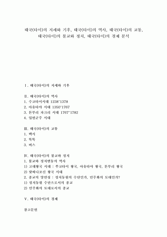 태국(타이, 타일랜드)의 지세, 태국(타이, 타일랜드)의 기후, 태국(타이, 타일랜드)의 역사, 태국(타이, 타일랜드)의 교통, 태국(타이, 타일랜드)의 불교, 태국(타이, 타일랜드)의 정치, 태국(타이, 타일랜드) 경제