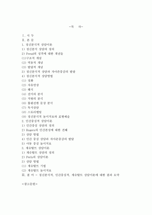<상담심리학공통>정신분석적 상담이론, 인간중심 상담이론, 게슈탈트 상담이론 비교 설명&핵심적 내용 표로 요약제시!