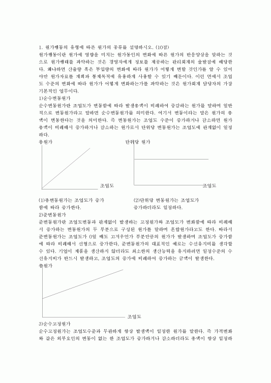 원가행동의 유형에 따른 원가 종류 및 문제풀이[방통대 경영학과 2학년 관리회계원리]