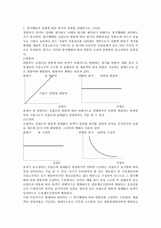 [방통대 경영학과 2학년 관리회계]원가행동의 유형에 따른 원가의 종류 및 문제풀이
