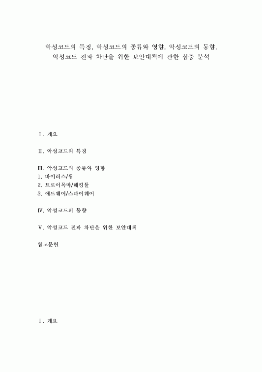 [악성코드][악성코드 차단][악성코드 보안][악성코드 프로그램][악성프로그램][보안시스템][보안]악성코드의 특징, 악성코드의 종류, 악성코드의 영향, 악성코드의 동향, 악성코드 전파 차단을 위한 보안대책