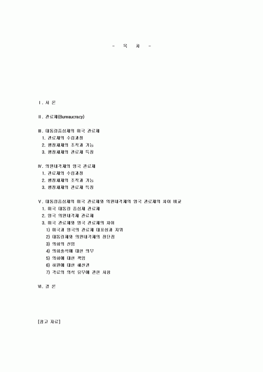 [비교행정론 D형]대통령중심제의 미국 관료제와 의원내각제의 영국 관료제 차이 비교분석