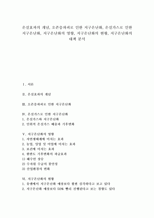 [지구온난화][온실효과][오존층파괴][온실가스]온실효과의 개념, 오존층파괴로 인한 지구온난화, 온실가스로 인한 지구온난화, 지구온난화의 영향, 지구온난화의 현황, 지구온난화의 대책 분석(지구온난화)