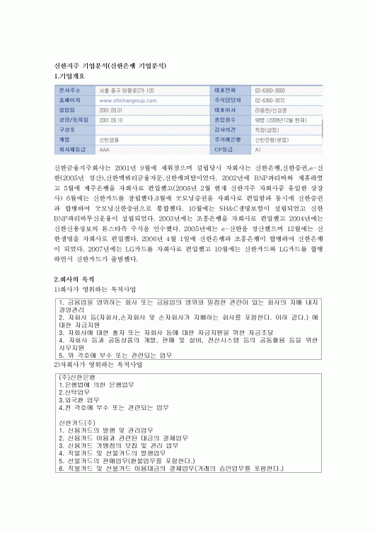 신한지주(신한은행) 기업분석