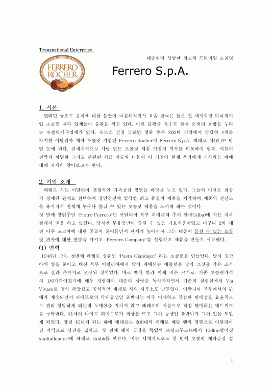 다국적기업론 기업 분석