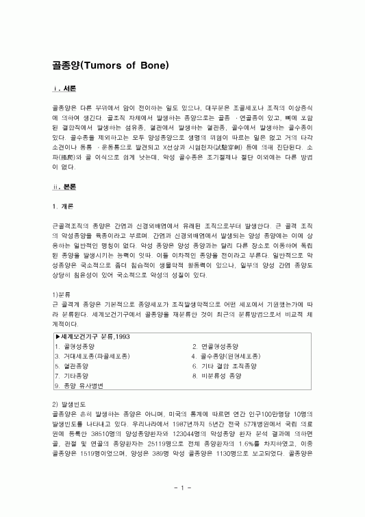 골종양(Tumors of Bone) 정리