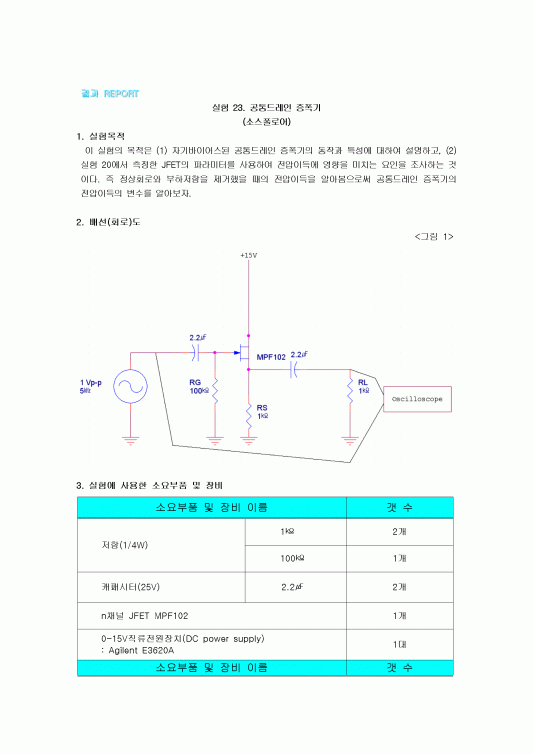 전자회로실험 결과보고서-공통드레인 증폭기(소스폴로어)
