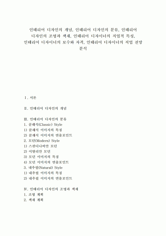 [인테리어 디자인][인테리어][디자인][디자이너]인테리어 디자인의 개념, 인테리어 디자인의 분류, 인테리어 디자인의 조명과 색채, 인테리어 디자이너의 직업적 특성, 인테리어 디자이너의 보수와 자격, 인테리어 디자이너의 직업 전망 분석